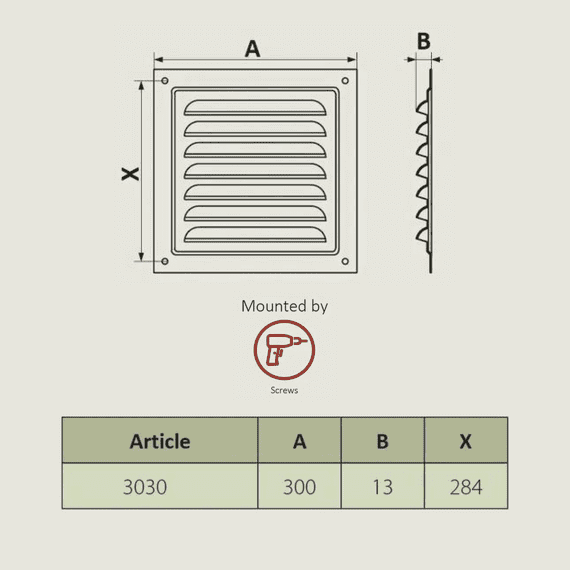 AirTech-UK Flat Metal Fixed Grille 300x300mm with FlyScreen - External ...