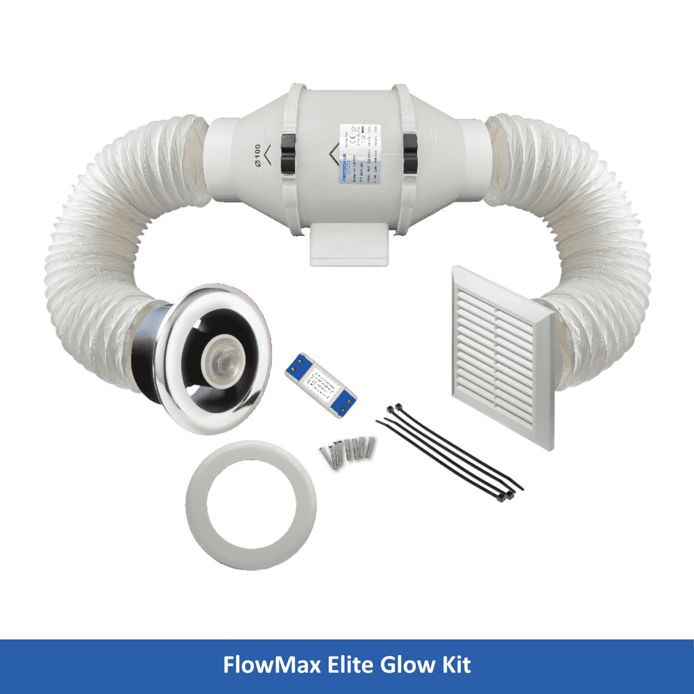 FlowMax Elite Glow Kit 100mm Bathroom Shower Extractor LED Fan Kit ...