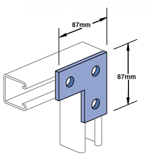 Strut Flat Plate Connector 90 degrees - 3 Hole