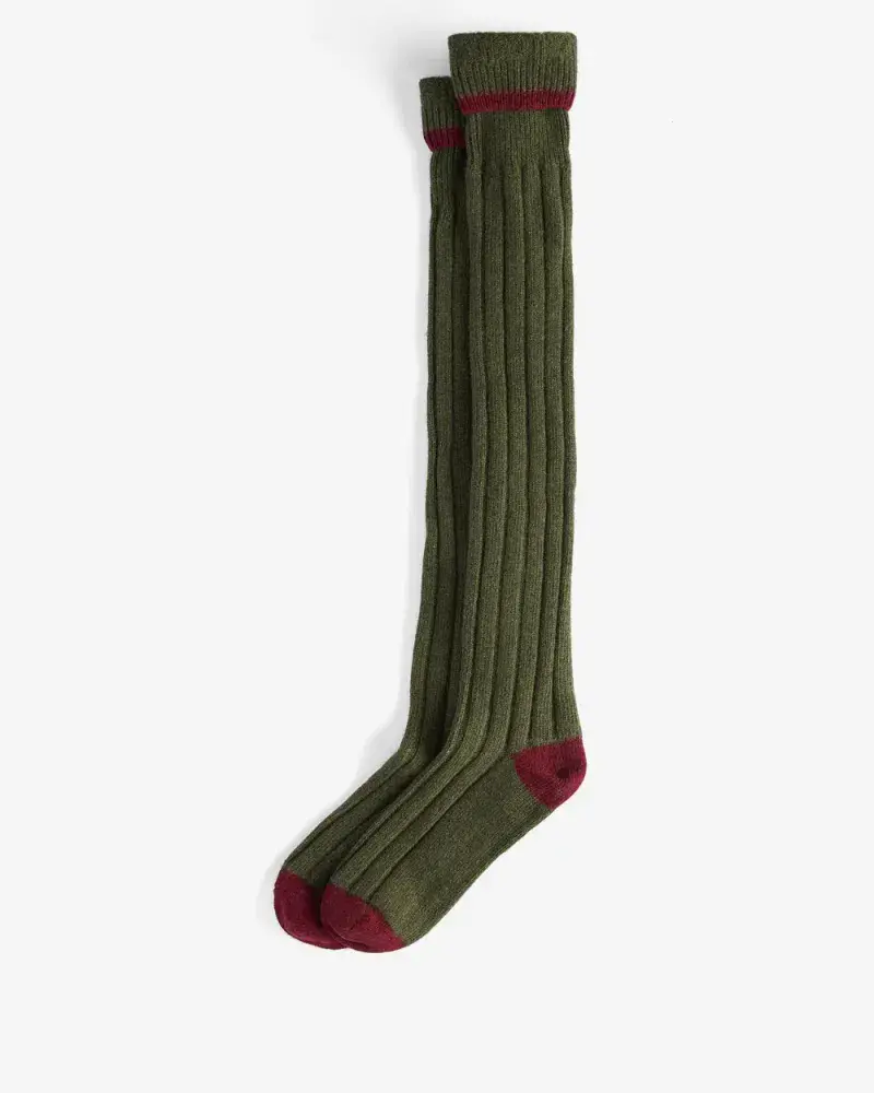 BARBOUR Contrast Gun Stockings Olive-Cranberry