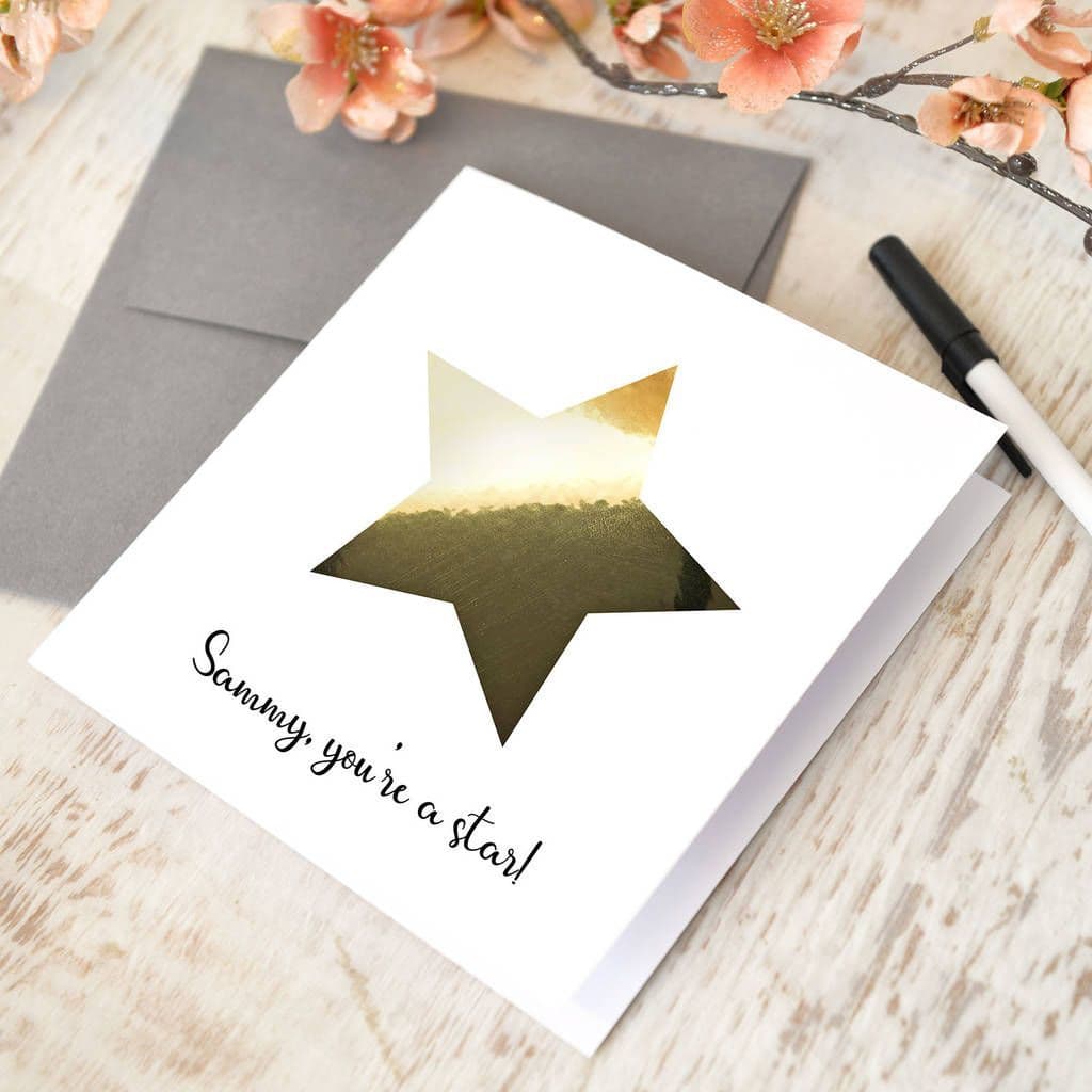 Personalised Metallic Gold Star Card