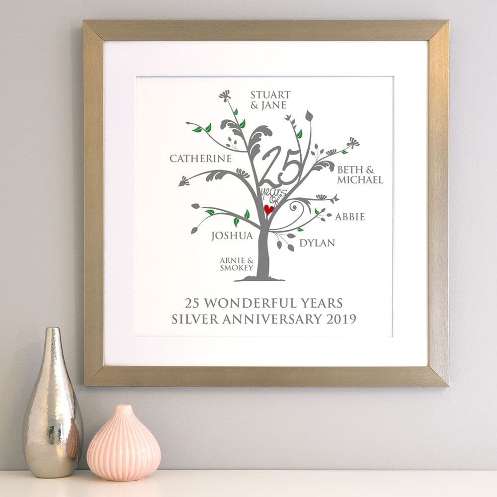 Personalised Silver Anniversary Family Tree Art