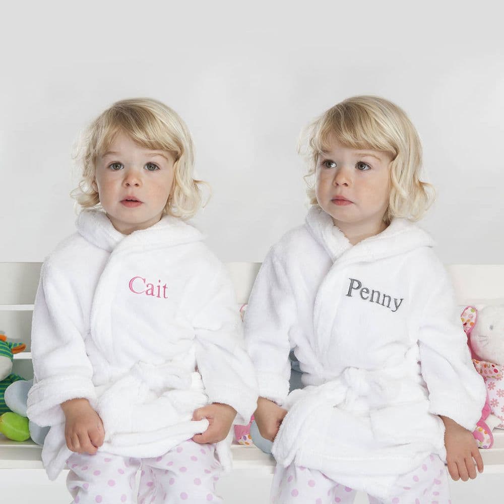 Personalised Twins Soft Child s Dressing Gowns In White