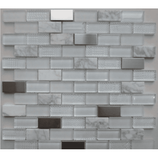 Verona Altea White Glass/Metal/Stone Mix 22x47mm - 305x305mm Sheet Size ...