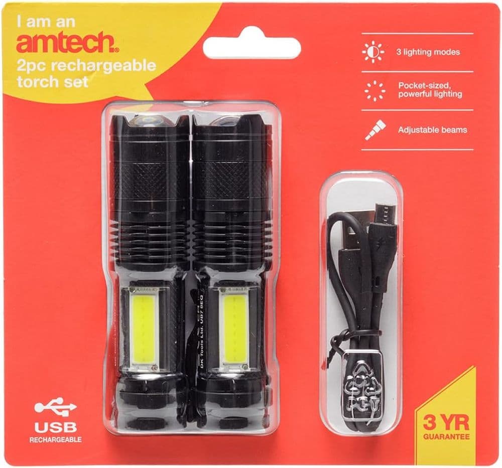 Mini Torch 2pc Set with 3 Lighting Modes Rechargeable Portable with ...