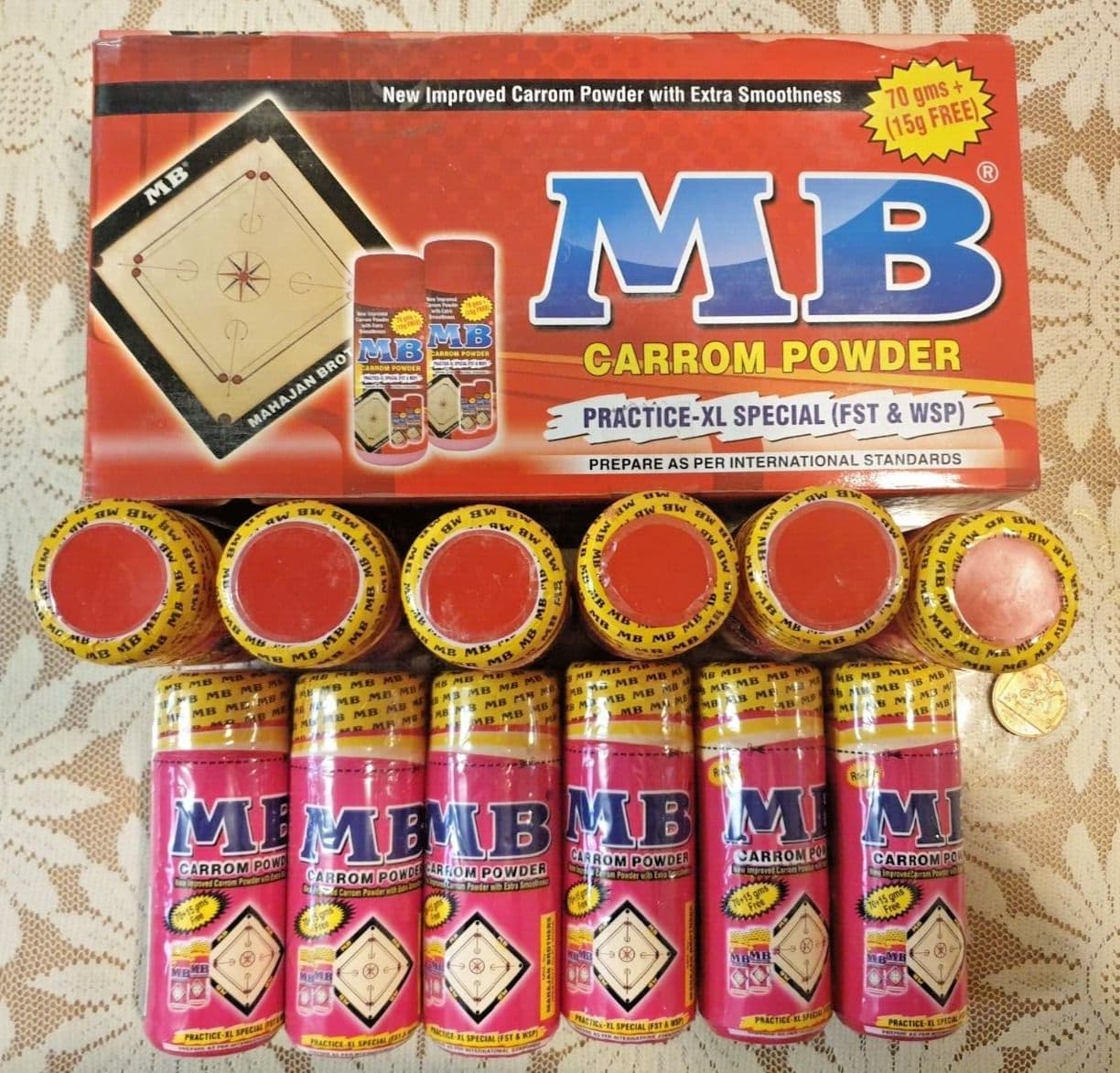 12 X 85g MB Improved Quality Carom/ Carrom Board Powder Bottle Extra Smooth