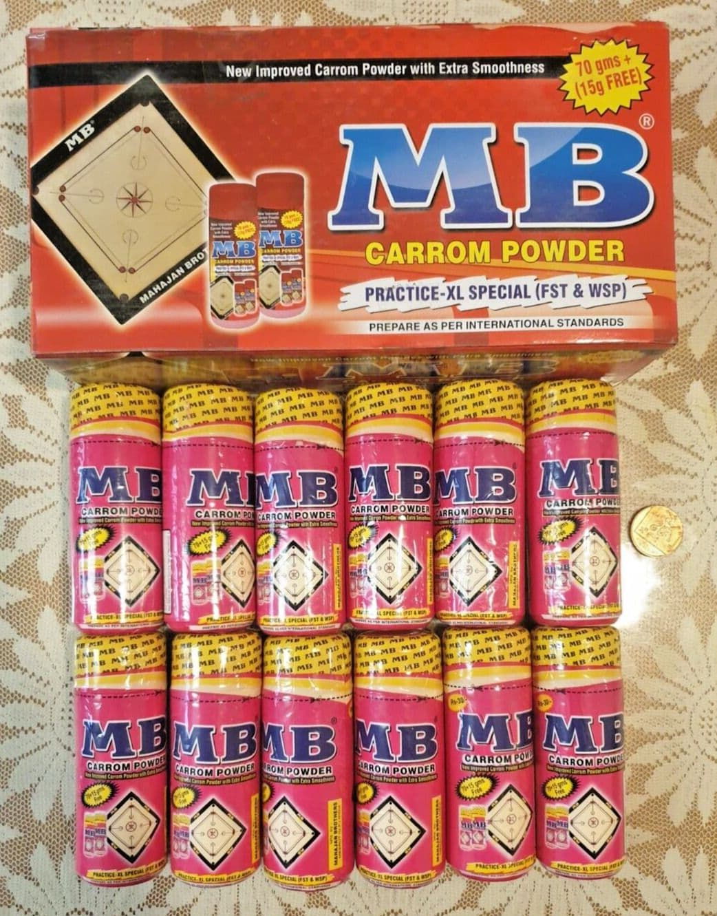 12 X 85g MB Improved Quality Carom/ Carrom Board Powder Bottle Extra Smooth