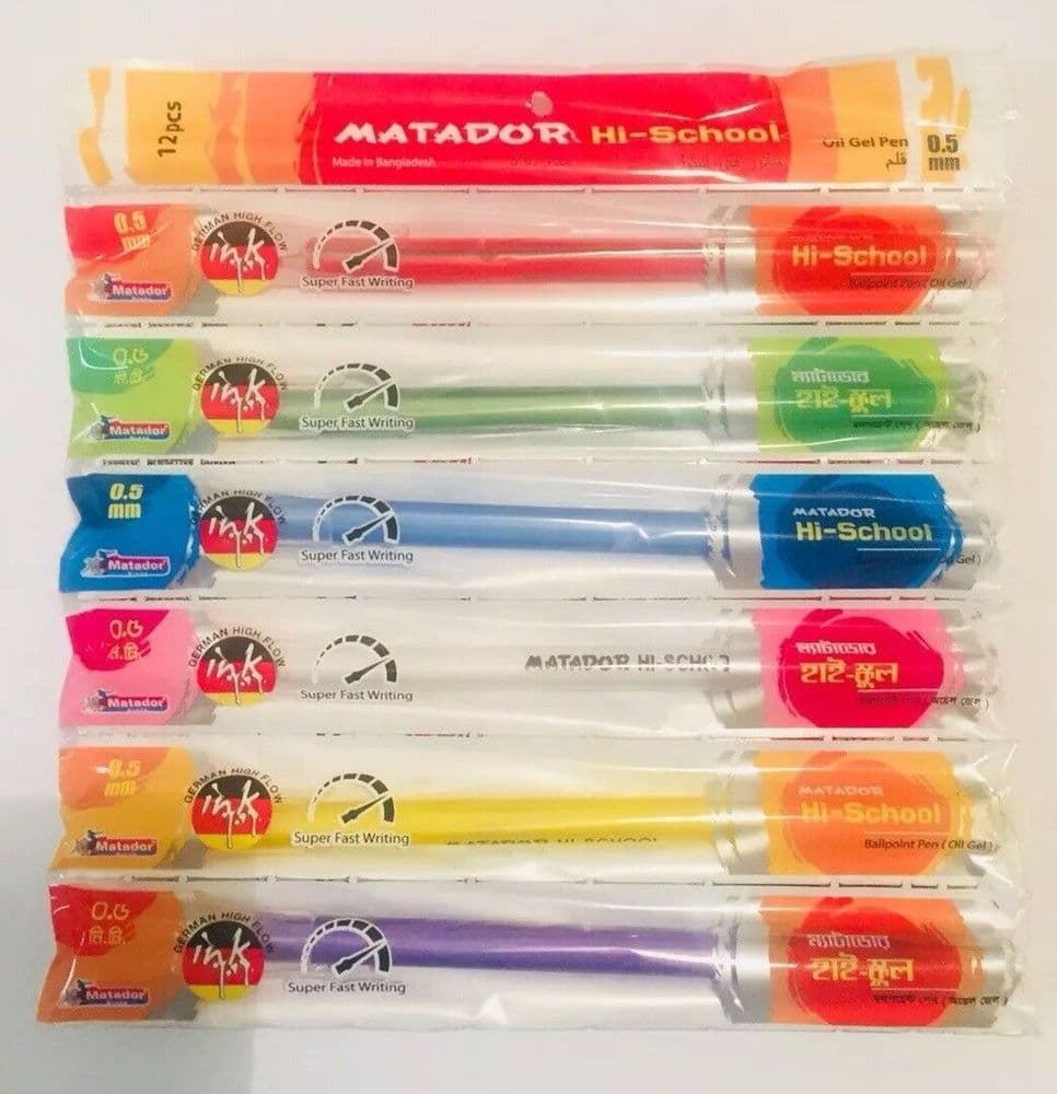 Matador High School Ballpoint 0 5mm Gel Oil Pens Black Ink 6pcs
