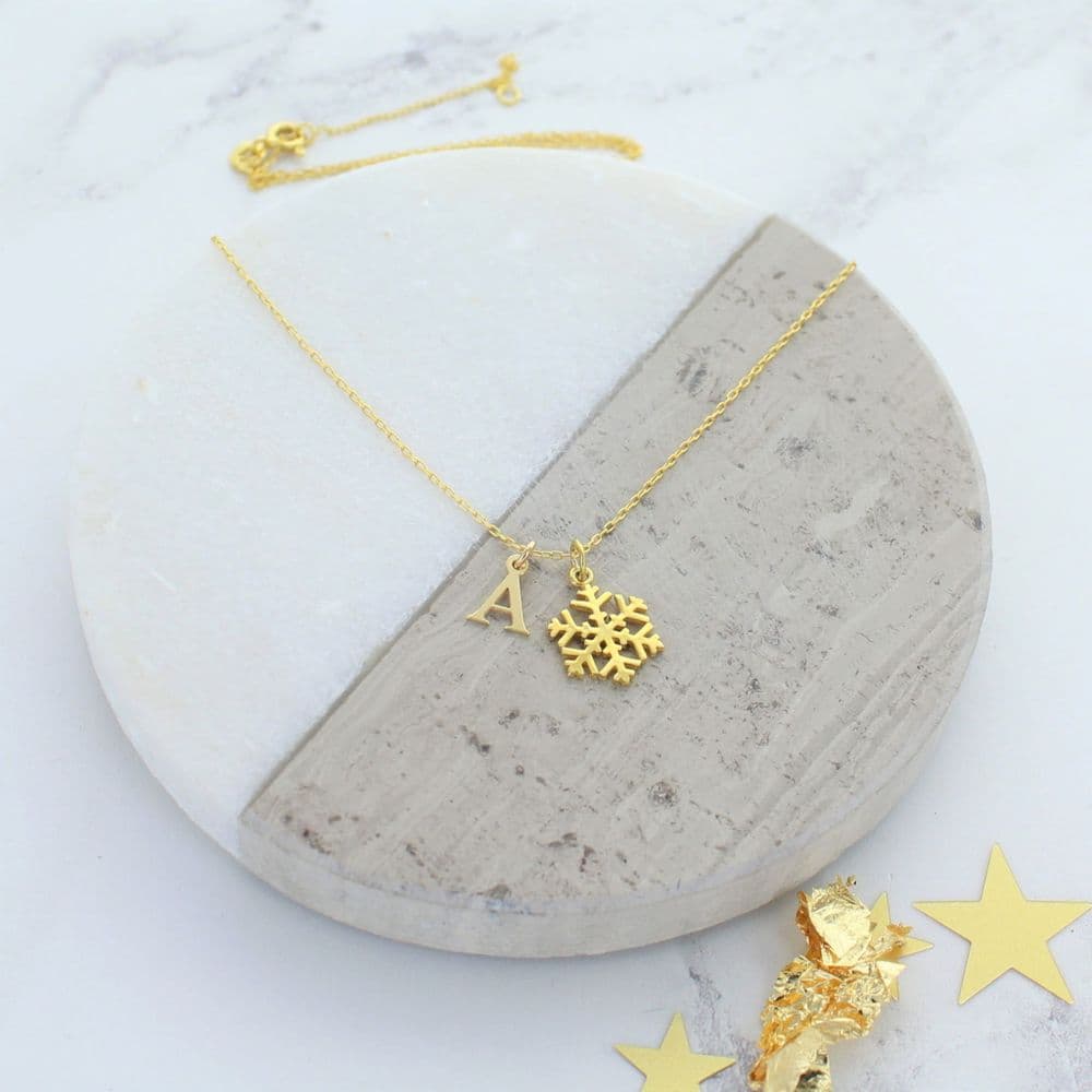 Personalised Gold Snowflake Charm Necklace