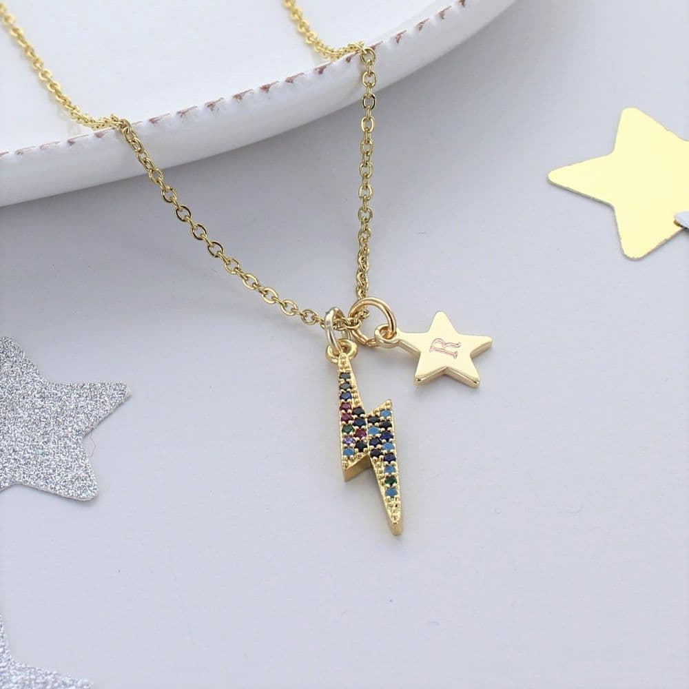 Personalised Lightning Bolt Star Necklace