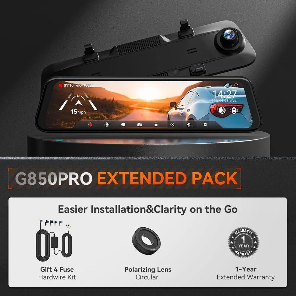Wolfbox G850 Pro Dash Cam 4K Wifi Car Dash Camera Front and Rear Mirror ...