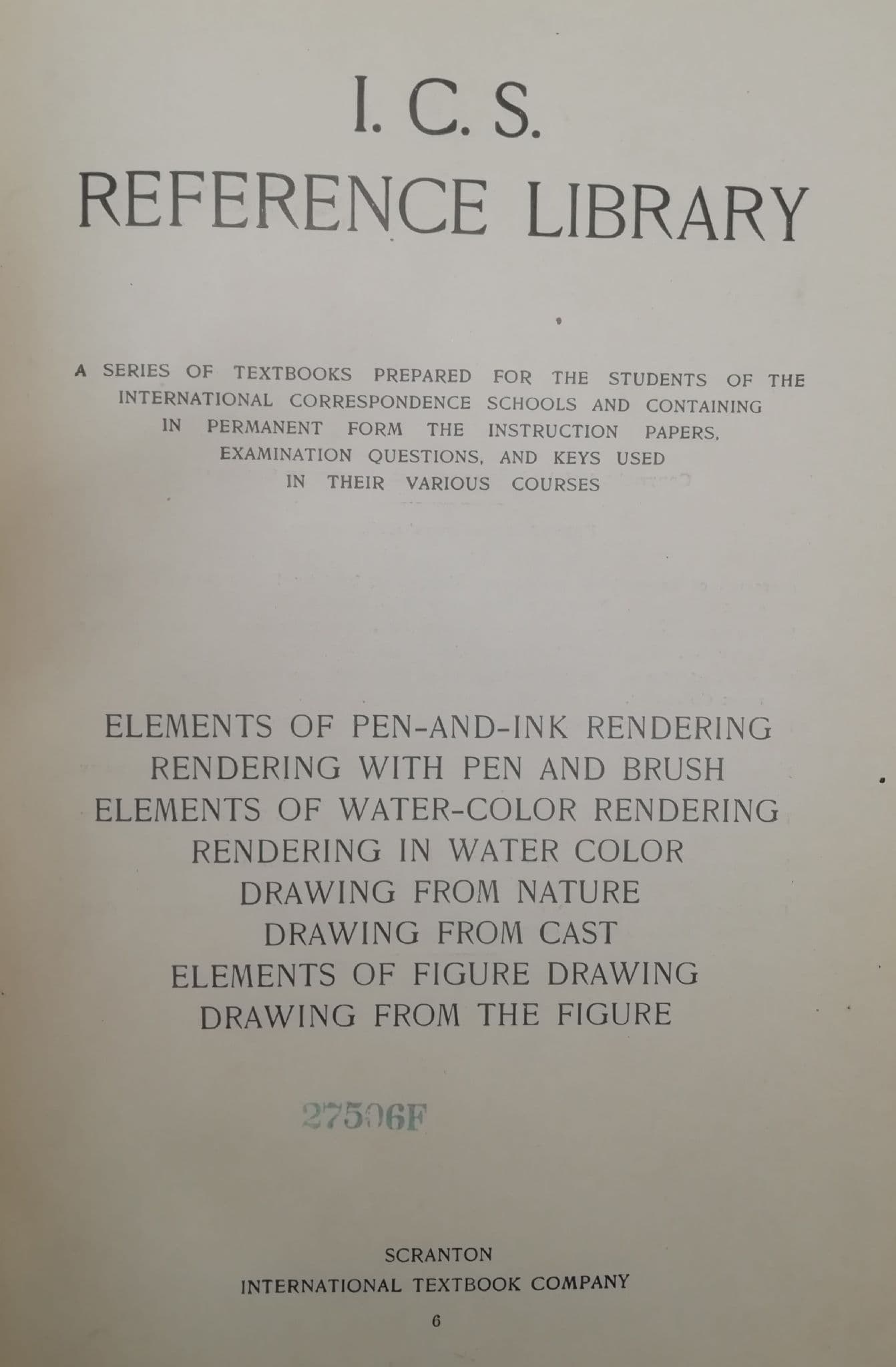 I C S Reference Library PEN AND INK WATER COLOR RENDERING DRAWING ...