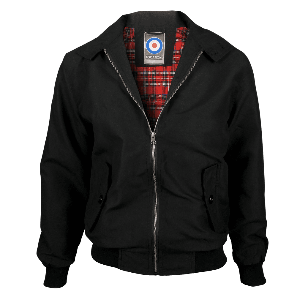 Men's Black Jacket - Tartan Lining Harrington Coat