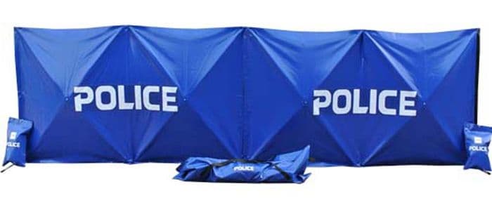 Premium Police Barrier Screening with Logos