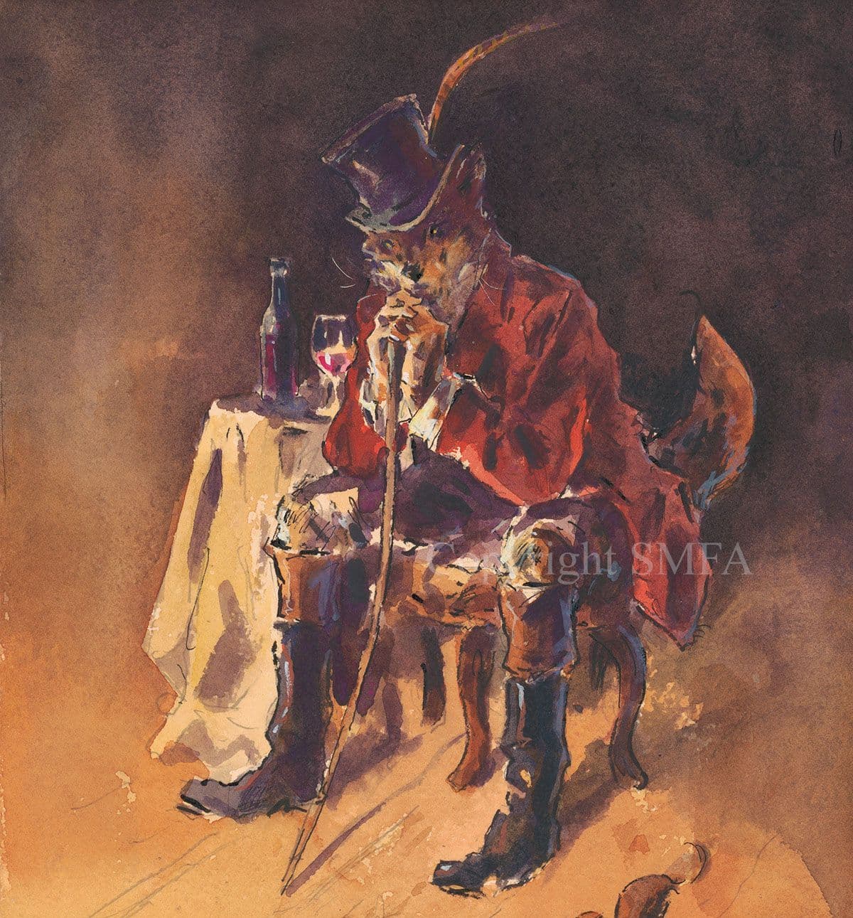 Fine Gazing Original Fox Watercolour by Jonathan Walker