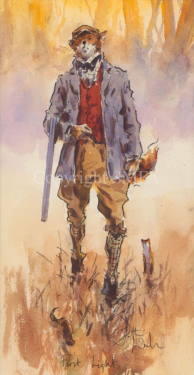 First Light Original Humorous Shooting Watercolour by Jonathan Walker