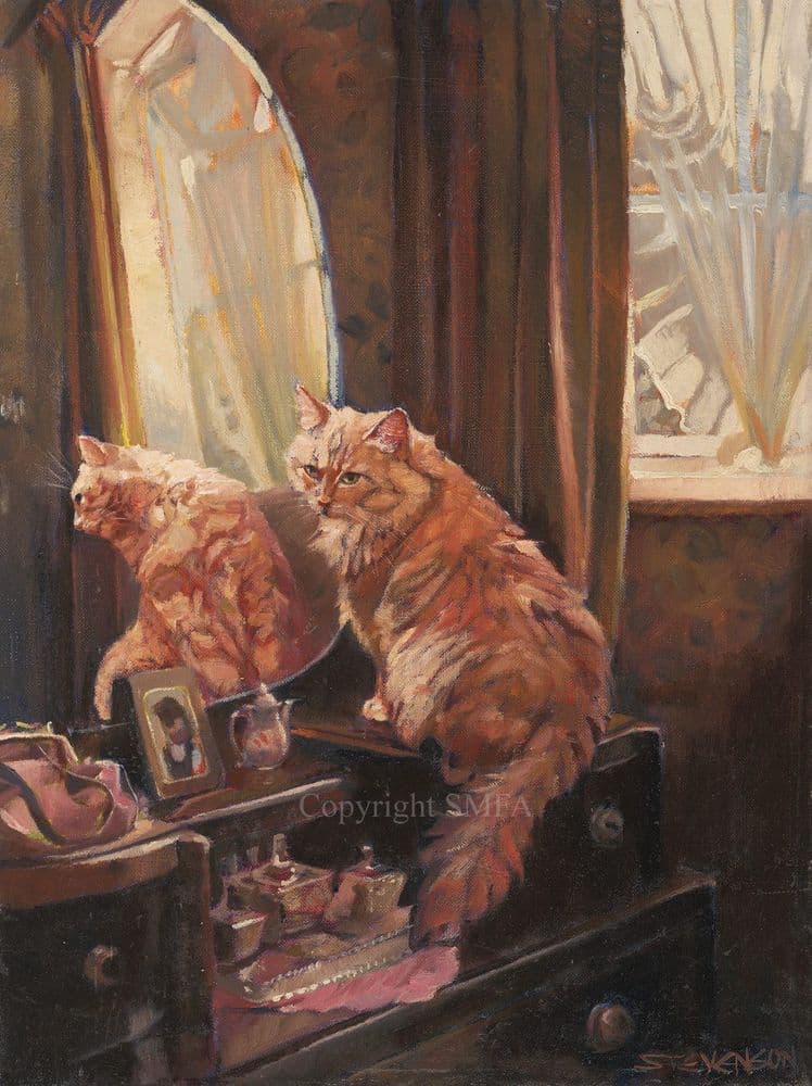 Max in The Mirror Original Cat Oil painting by Wendy Stephenson