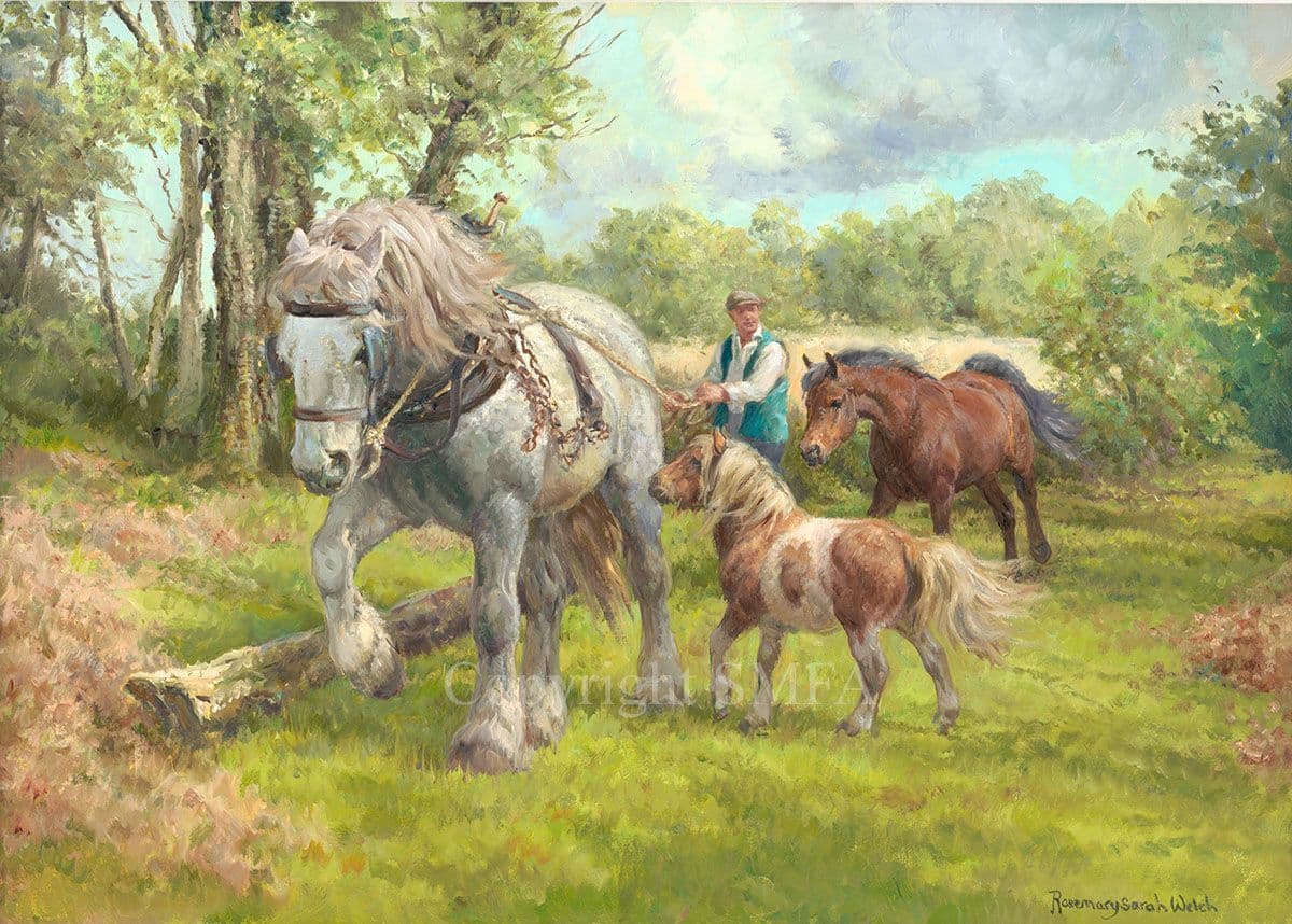 Not Now Original Heavy Horse and Pony Painting by Rosemary Sarah Welch