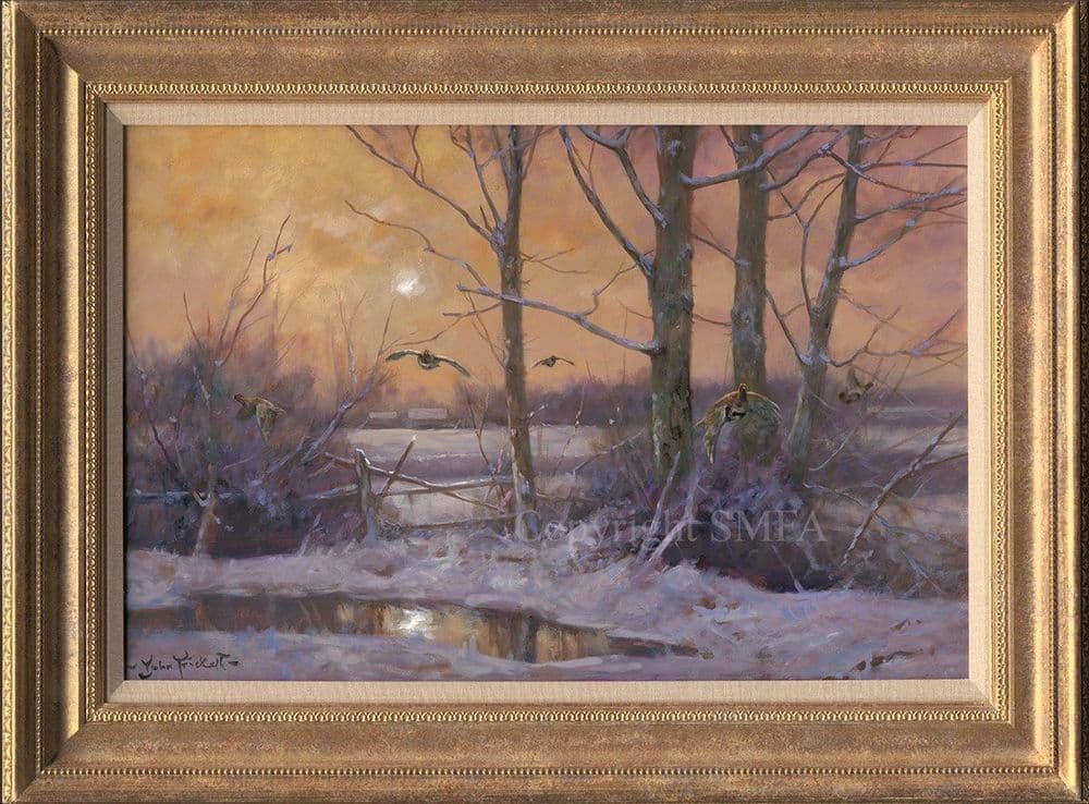 Sunset Covey original partridge painting by John Trickett