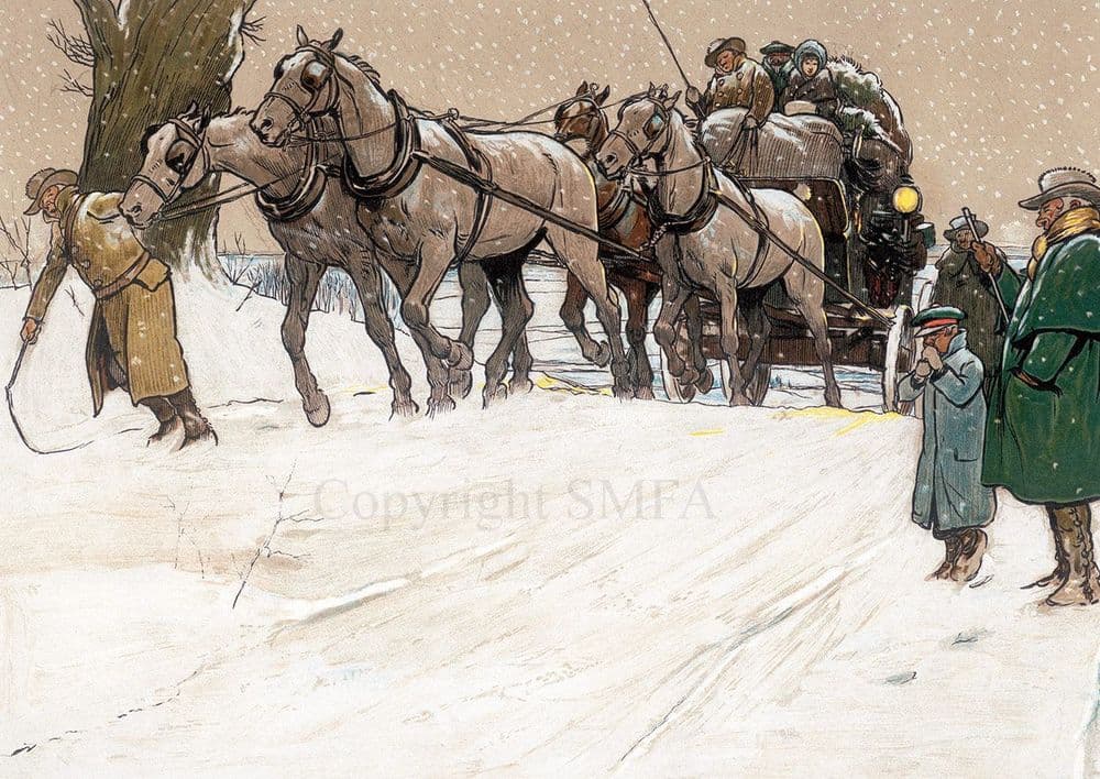 The Christmas Coach Blank Coaching Greetings Card By Cecil Aldin
