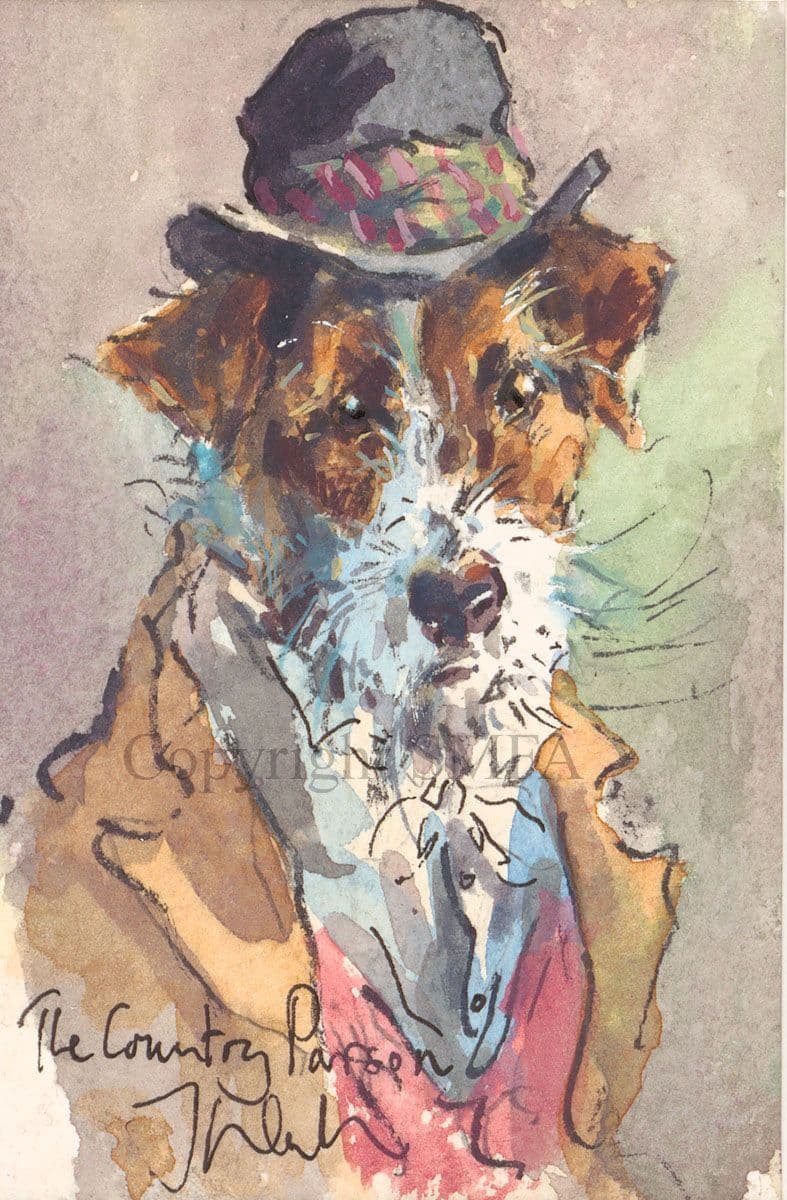The Country Parson Original Humorous Terrier painting by Jonathan Walker