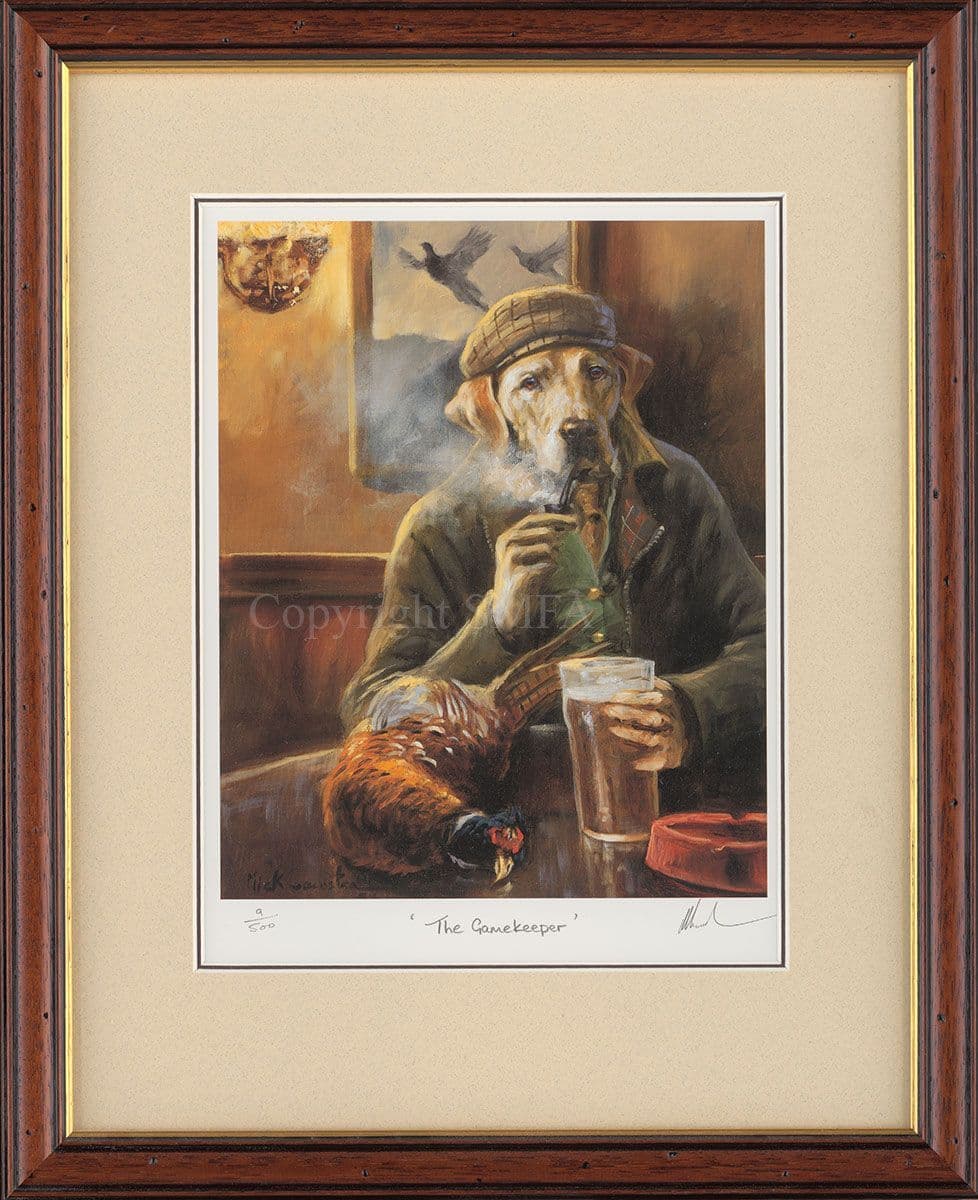 The Game Keeper Rare Humorous Yellow Labrador Print by Mick Cawston