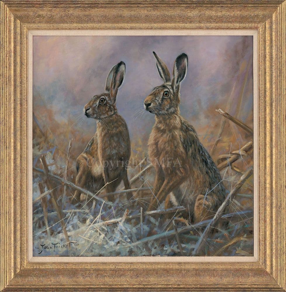 Trouble and Strife Original Hare painting by John Trickett