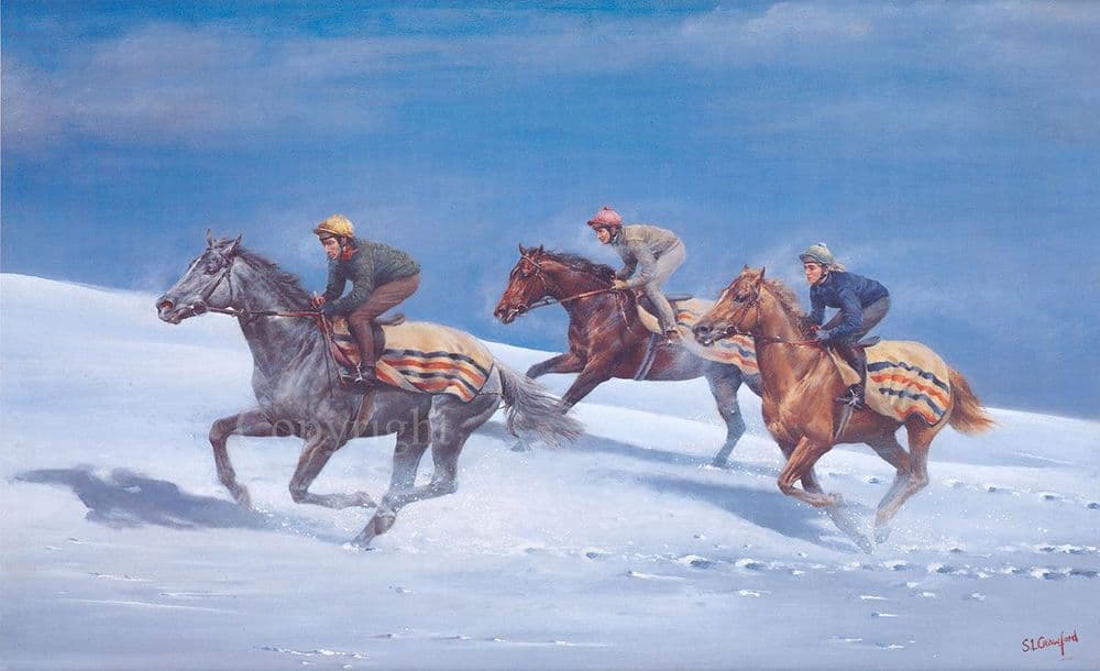 Winter Work Horse Racing Print by Susan Crawford