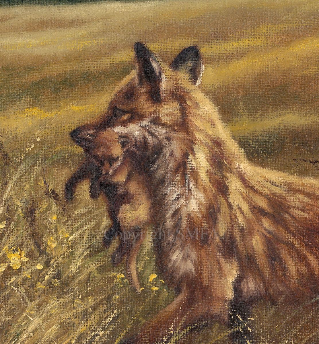 34 Moving the Kids Original Fox painting by Mick Cawston