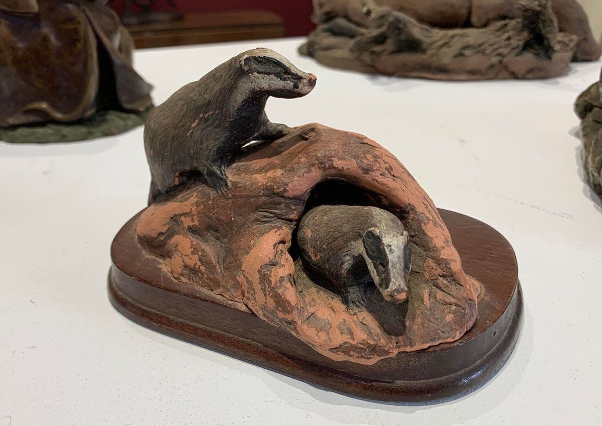 72 SOLD Badgers Original Pottery Sculpture by Mick Cawston