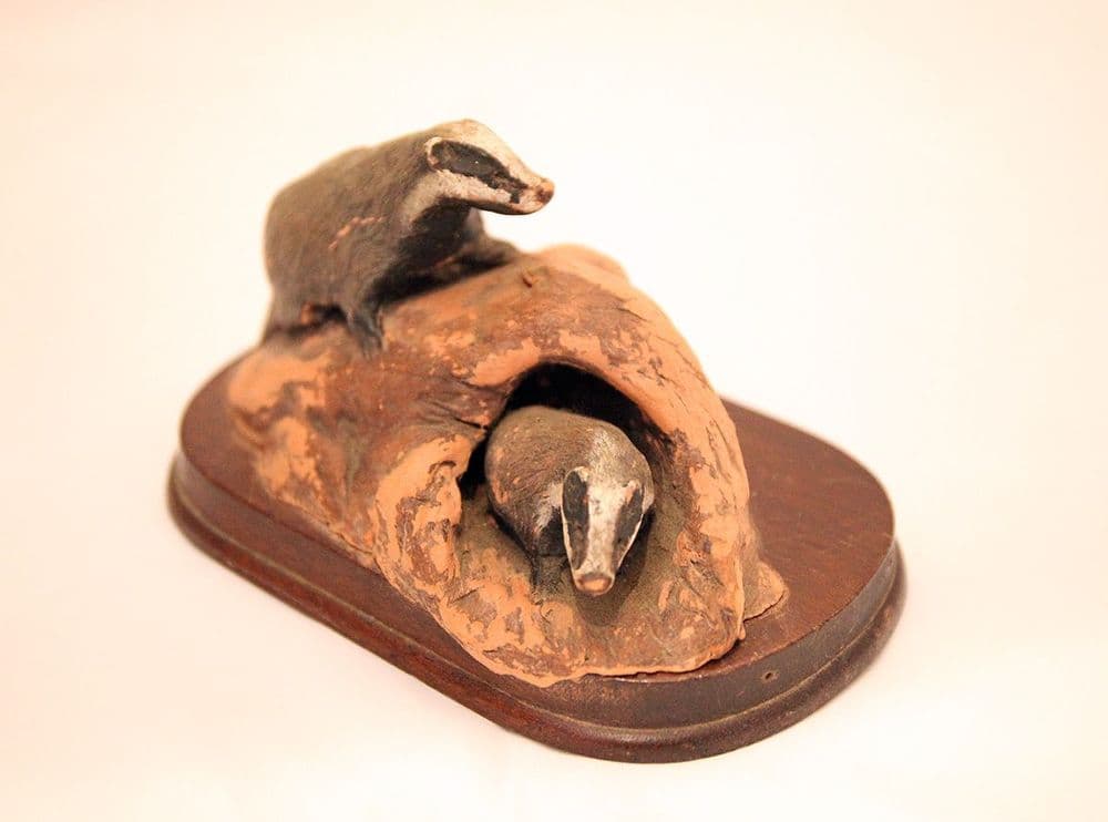 72 SOLD Badgers Original Pottery Sculpture by Mick Cawston