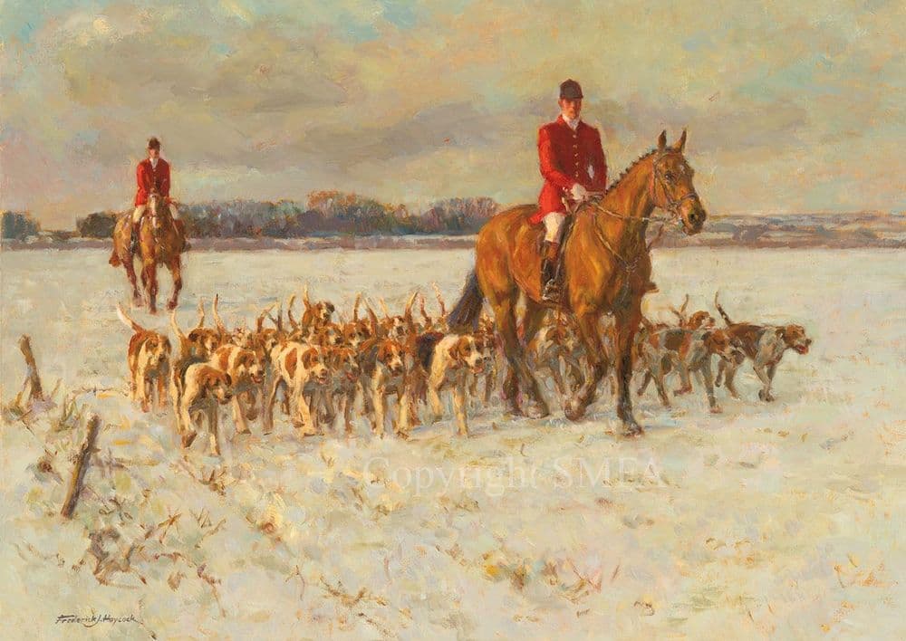 A Blanket of Snow Hunting Christmas card by Frederick J Haycock C708x