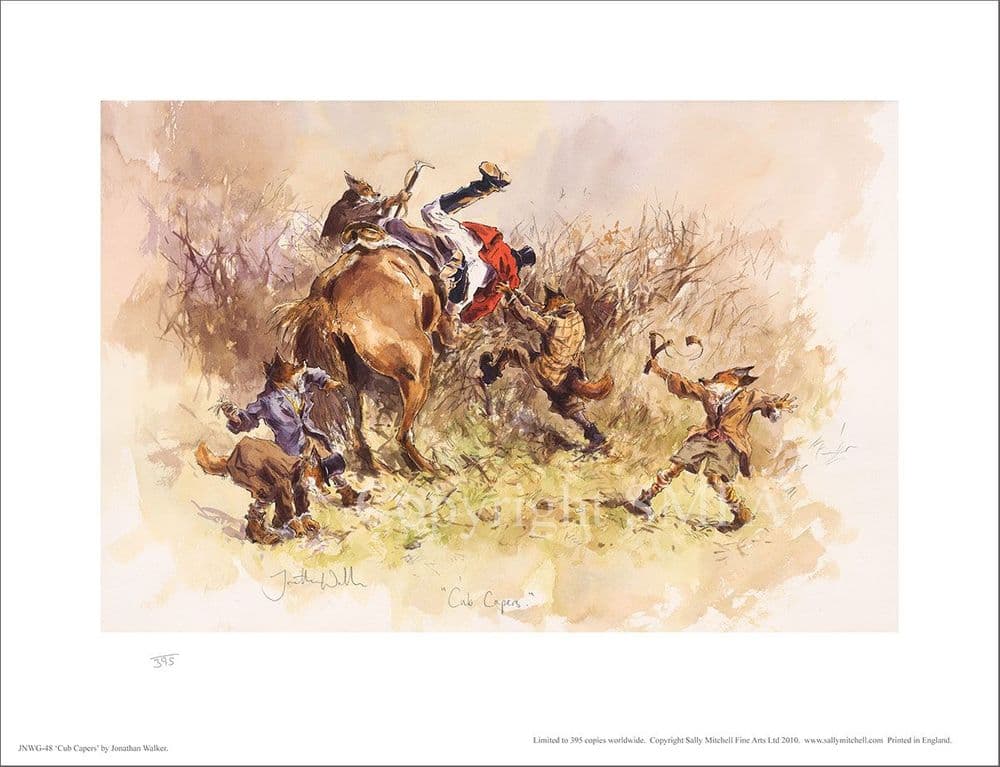 Fox Hunting Humorous Limited Edition Print Cub Capers by Jonathan Walker