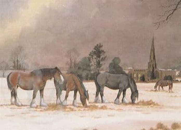 Horse Blank Greetings Card Ashbourne Church by Bryan Conway B123
