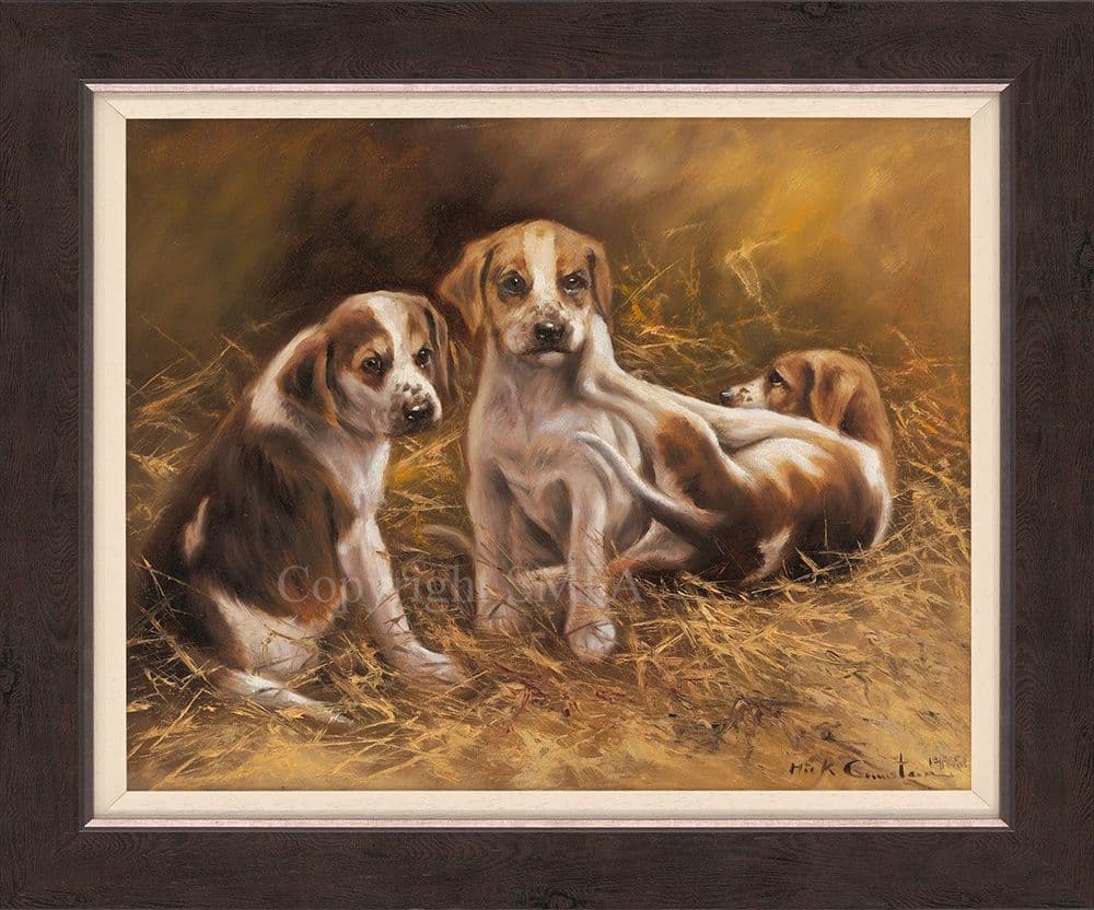 Lot 10 Fox Hound Pups Original Oil painting by Mick Cawston