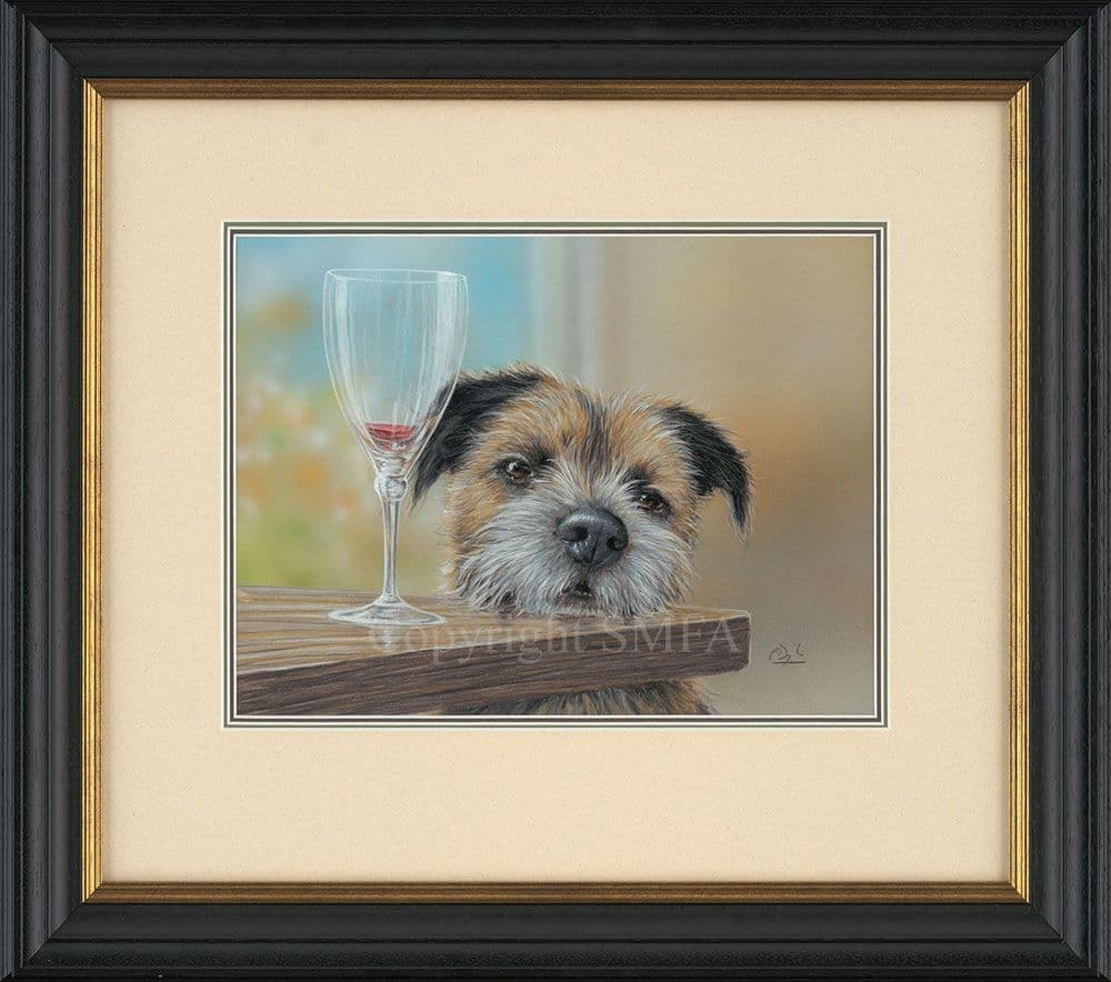 No 28 Wine O Clock Original Border Terrier Painting by Paul Doyle