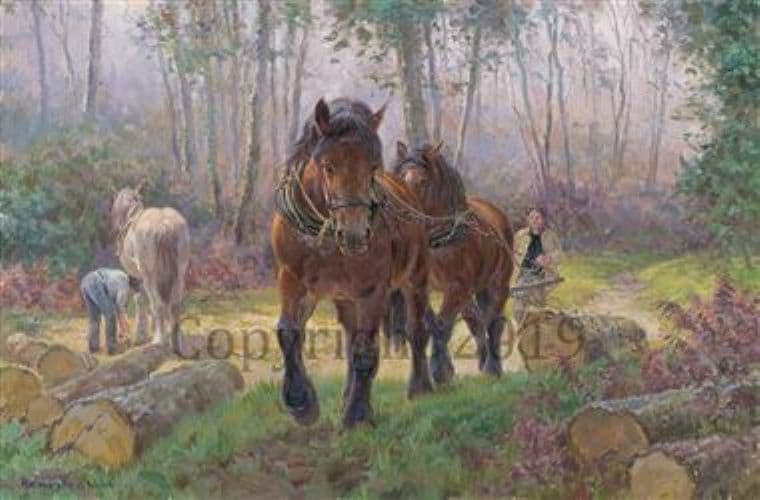 Original Oil Painting Hauling Timber in The New Forest by Rosemary ...