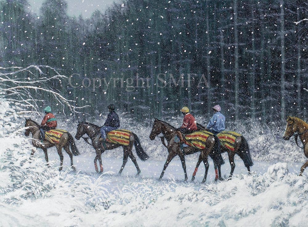 Snow on Snow Horse Racing Christmas Cards by Roy Miller C658X