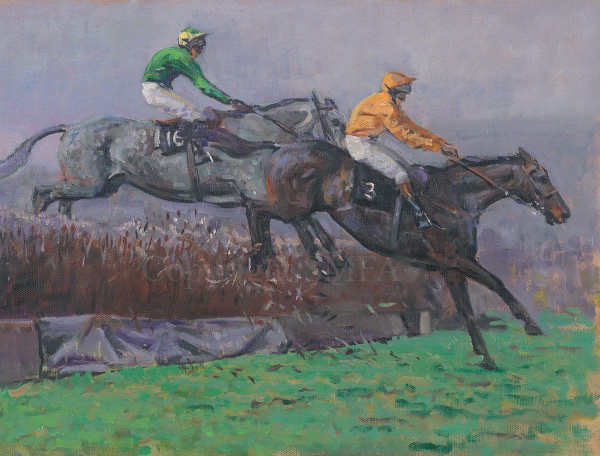 SOLD Horse racing Original Over The Sticks by Malcolm Coward