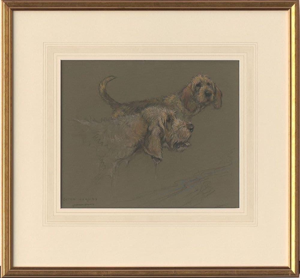 SOLD Otterhounds Original Pencil Drawing by George Vernon Stokes