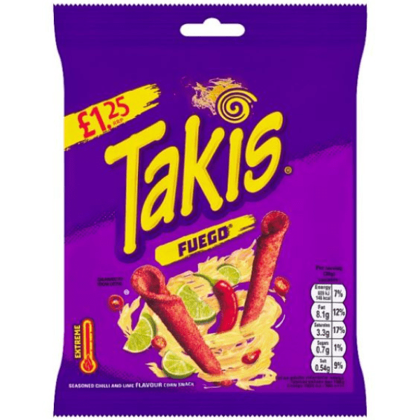 TAKIS Fuego Chilli & Lime Flavour Fried Corn Snack PM 1 25 21x55g