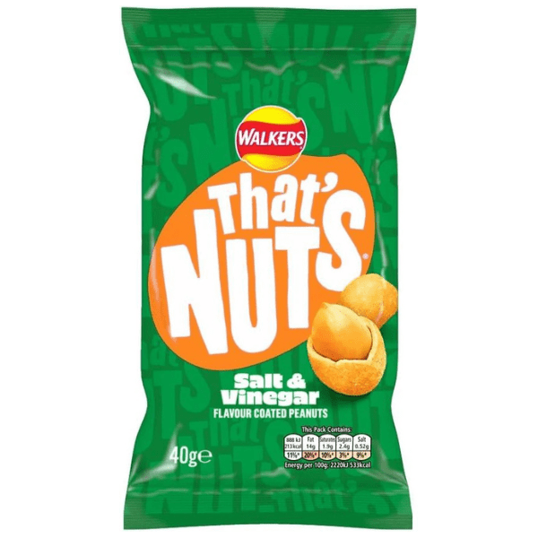 WALKERS That s Nuts Salt & Vinegar Coated Peanuts Case 20x40g CLEARANCE