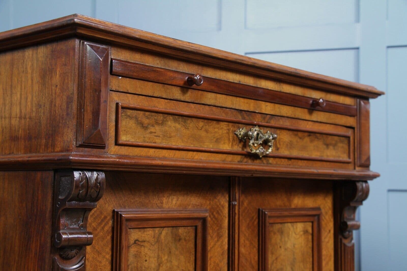Antique 19th Century French Burr Walnut Secretaire Writing Cupboard ...
