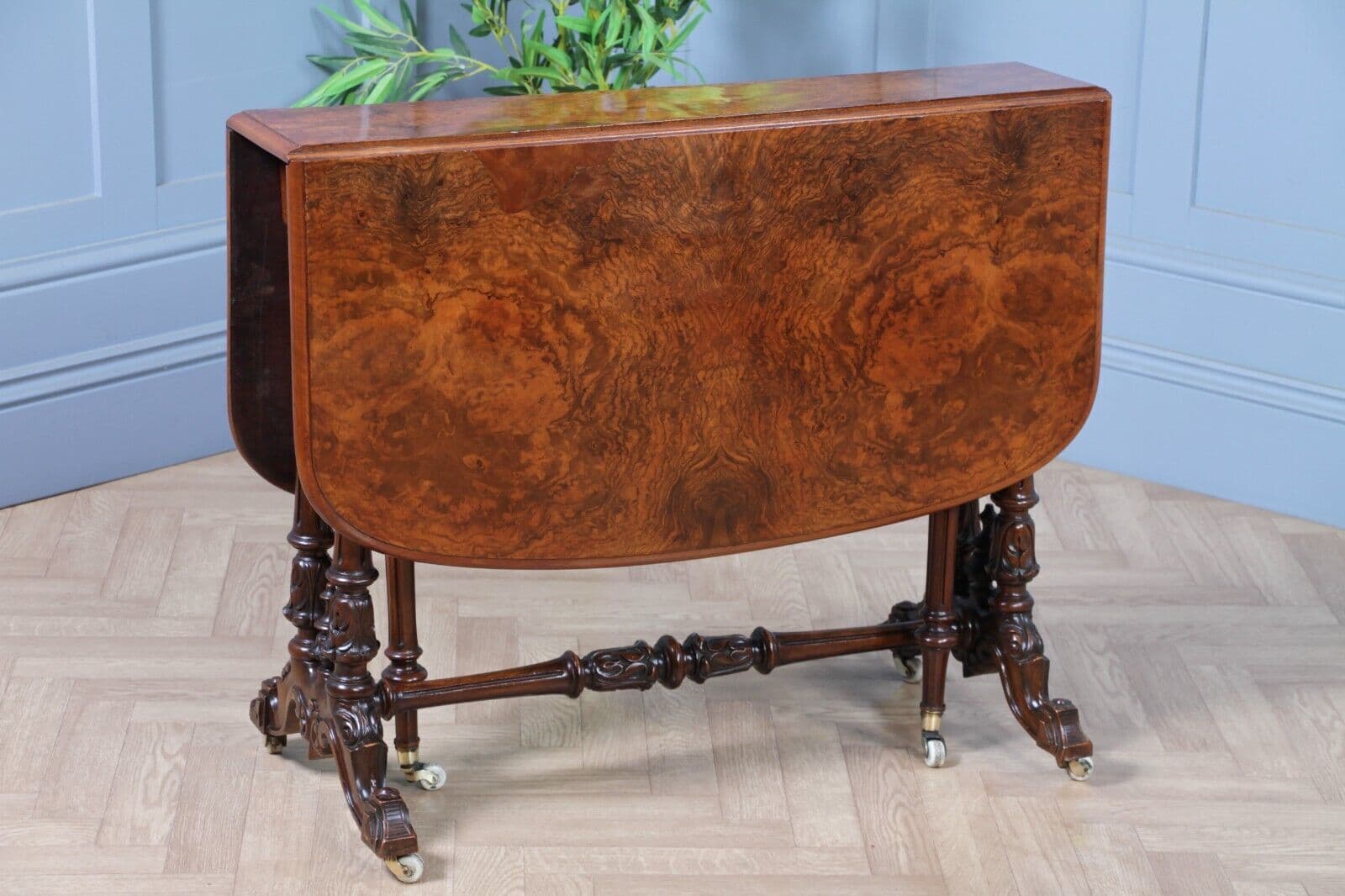 Antique Early Victorian Burr Walnut Carved Drop Leaf Sutherland Dining ...