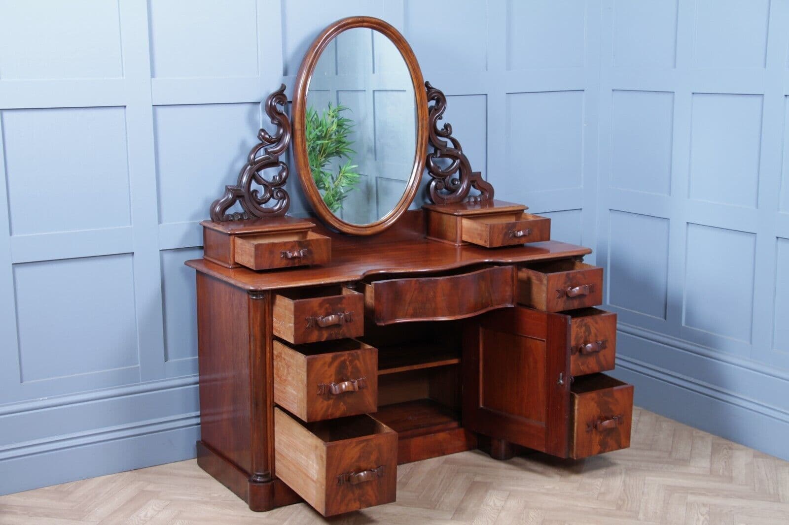 Antique Large Victorian Flame Mahogany Carved Duchess Dressing Table ...