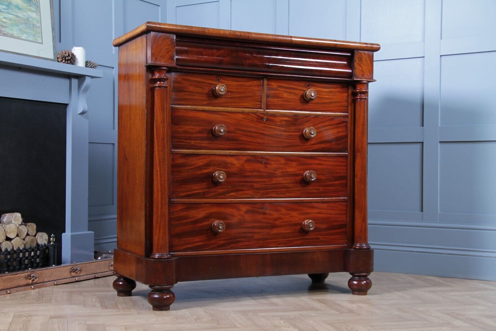 Antique Original Victorian Fiddle Back Mahogany Tall Scottish Chest of ...