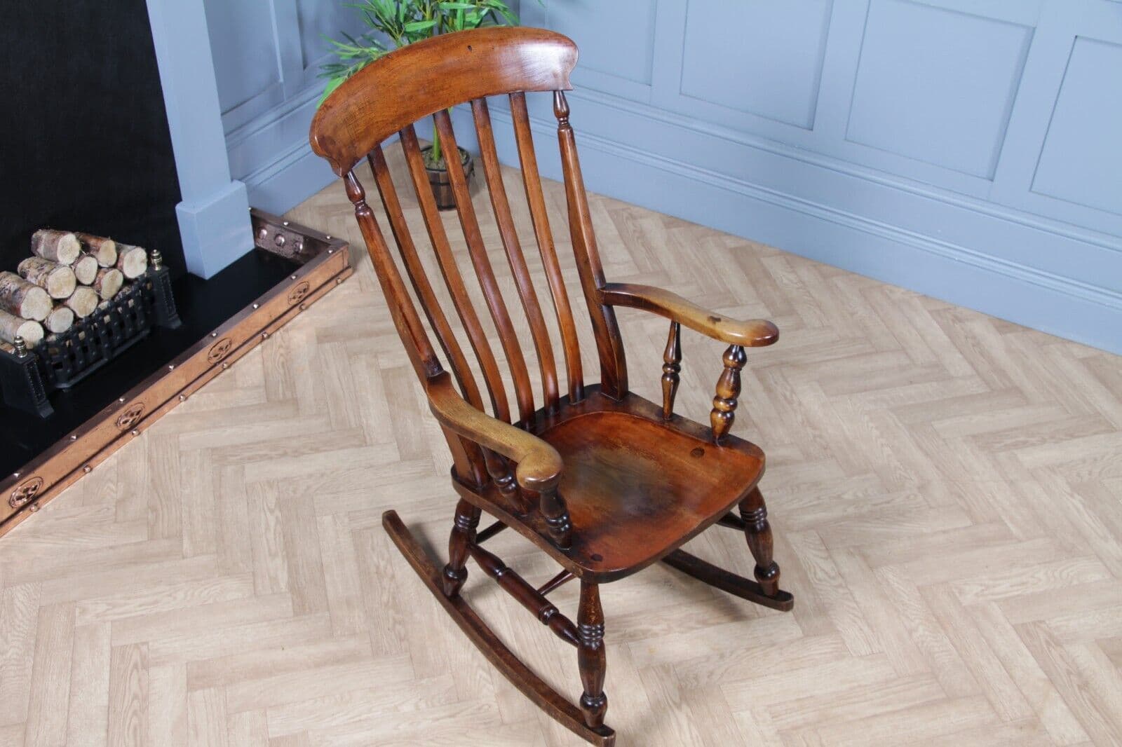 Antique Original Victorian Lath Slat Back Fireside Rocking Chair C1880