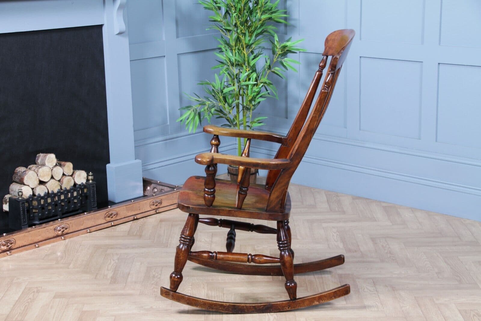 Antique Original Victorian Lath Slat Back Fireside Rocking Chair C1880