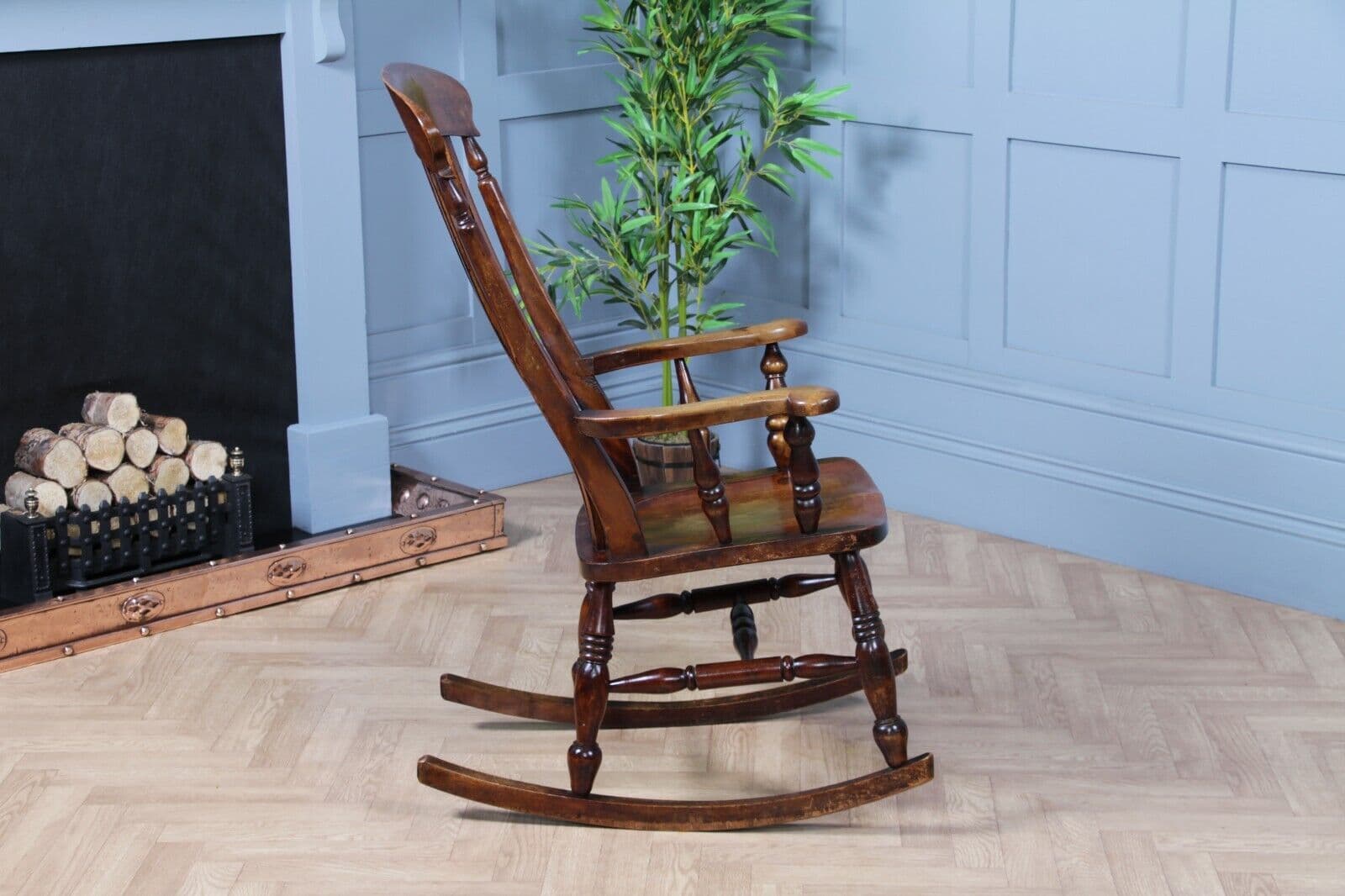 Antique Original Victorian Lath Slat Back Fireside Rocking Chair C1880