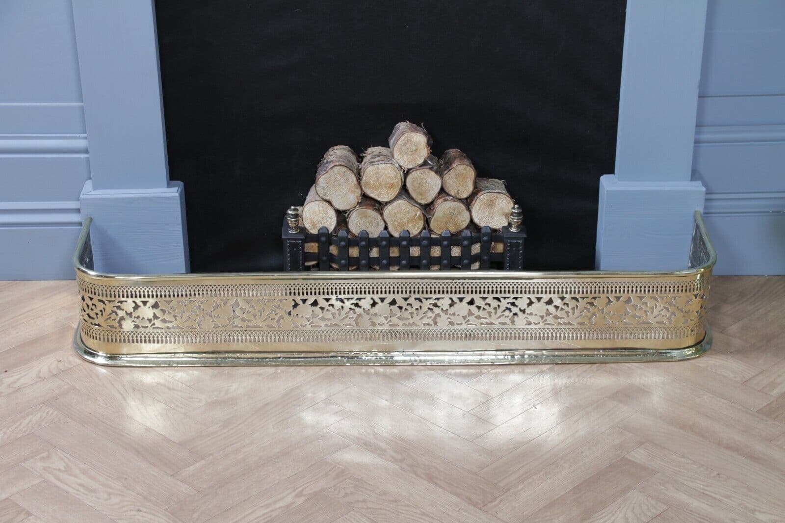 Antique Original Victorian Polished Brass Pierced Fretwork Fire Place ...
